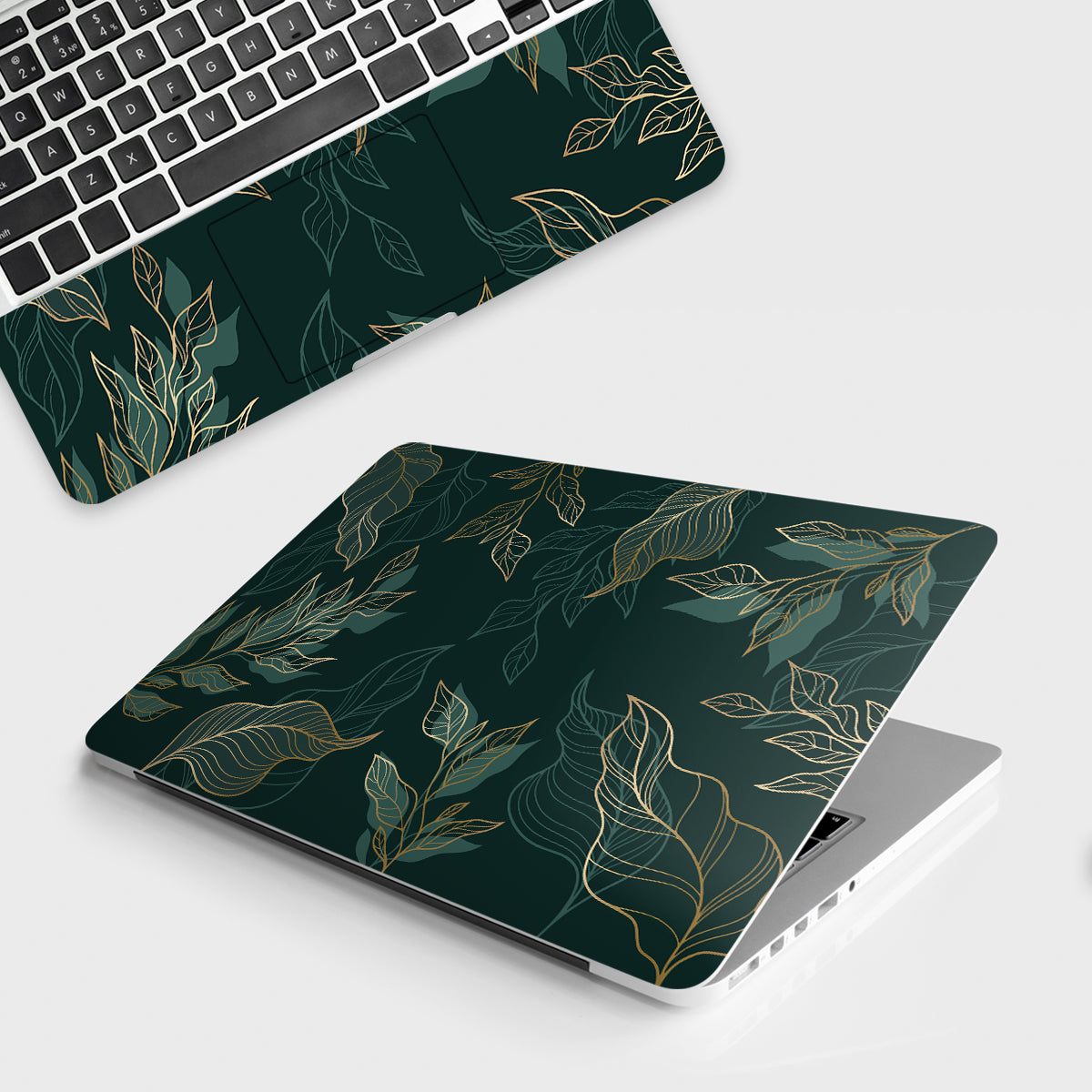 Golden Green Florals Laptop Skin - Embrace Nature's Elegance with ...