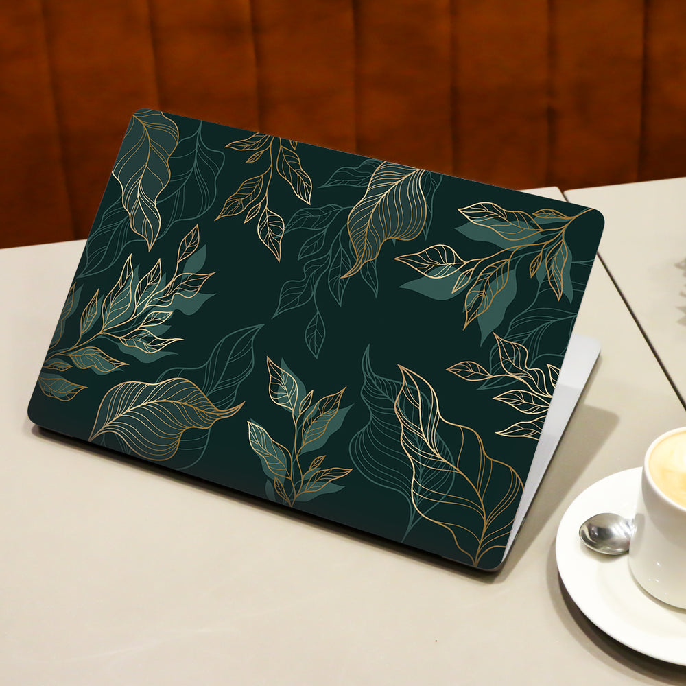Golden Green Florals Laptop Skin - Embrace Nature's Elegance with ...