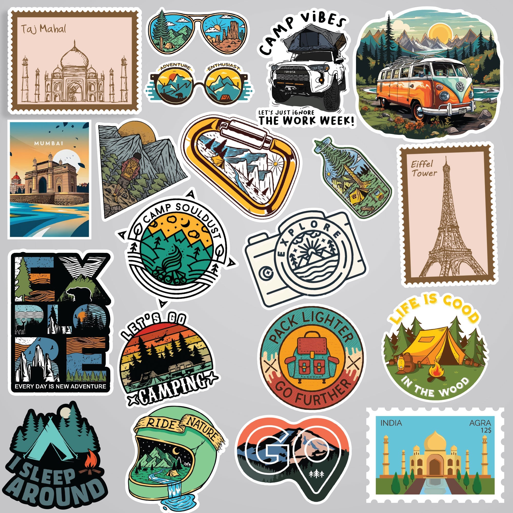 20 Travel Stickers Pack 3 - Adventure Awaits