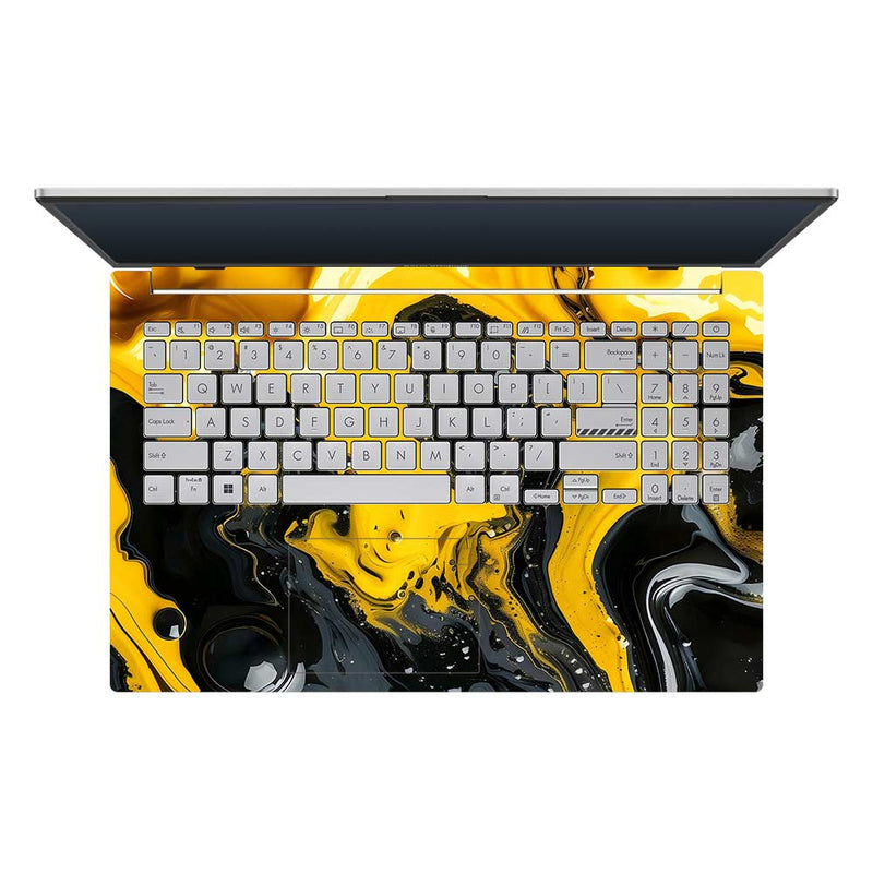 Yellow and Black Paint Swirls Asus Vivobook Go 15 E1504G Laptop Skin