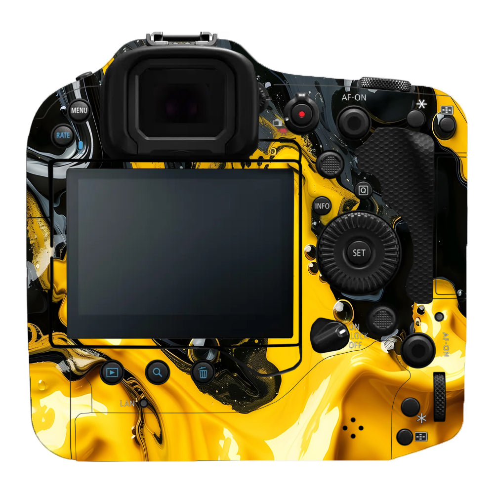 Yellow and Black Paint Swirls Canon EOS R3 Camera Skins