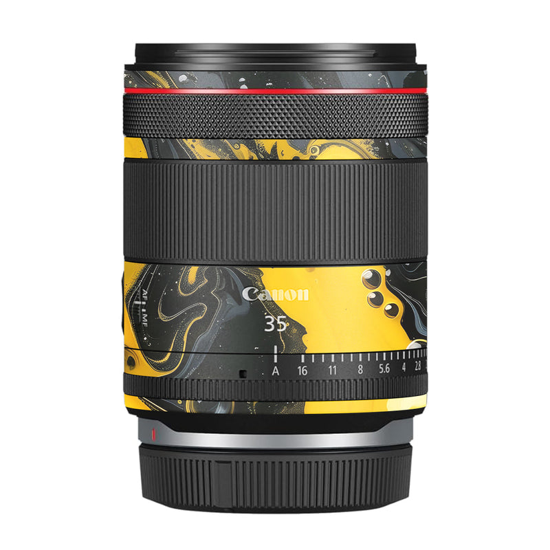 Yellow and Black Paint Swirls Canon RF 35mm F/1.4 VCM Camera Lens Skin