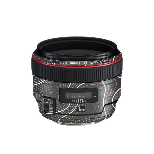 Grayscale Topographic Lines Canon EF 50mm F/1.2 L USM Camera Lens Skin