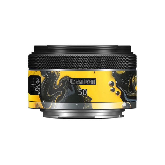 Yellow and Black Paint Swirls Canon RF 50mm F/1.8 STM Camera Lens Skin