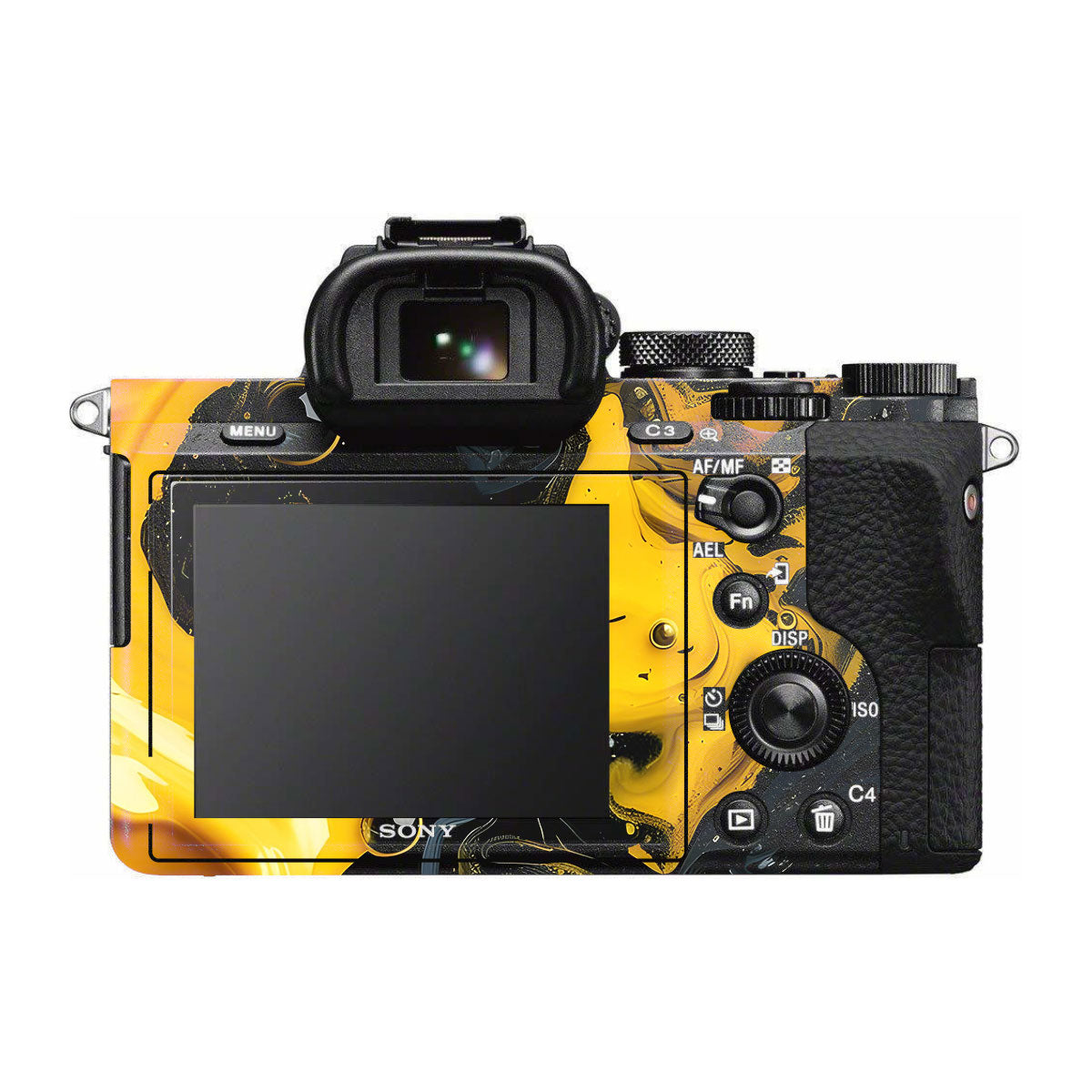 Yellow and Black Paint Swirls Sony A7S II Camera Skins