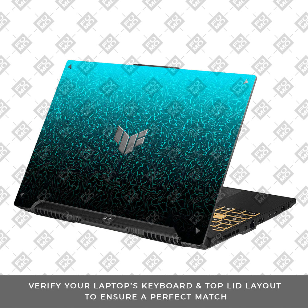 Cyan Blue to Black Asus TUF Gaming F16 and TUF Gaming A16 Laptop Skin