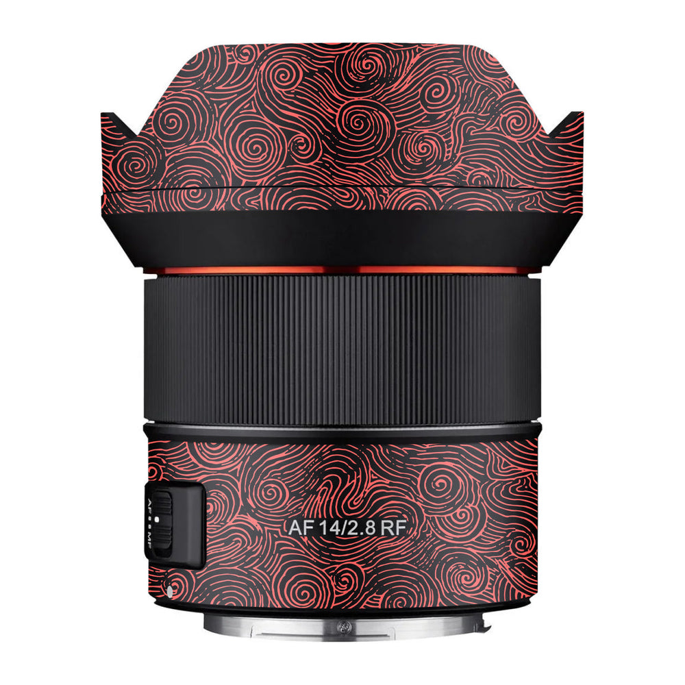 Red Spirals Samyang AF 14mm F/2.8 RF Camera Lens Skin