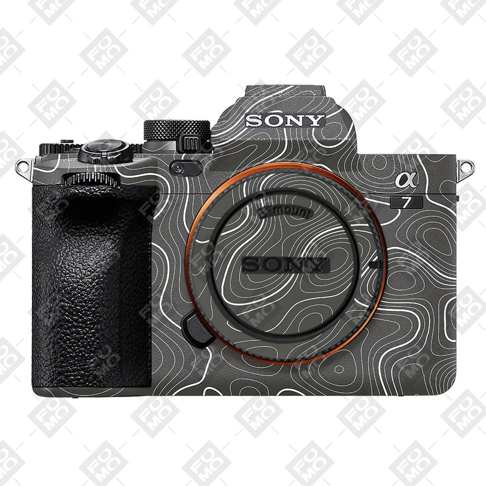 Grayscale Topographic Lines Sony A7MIV Camera Skins