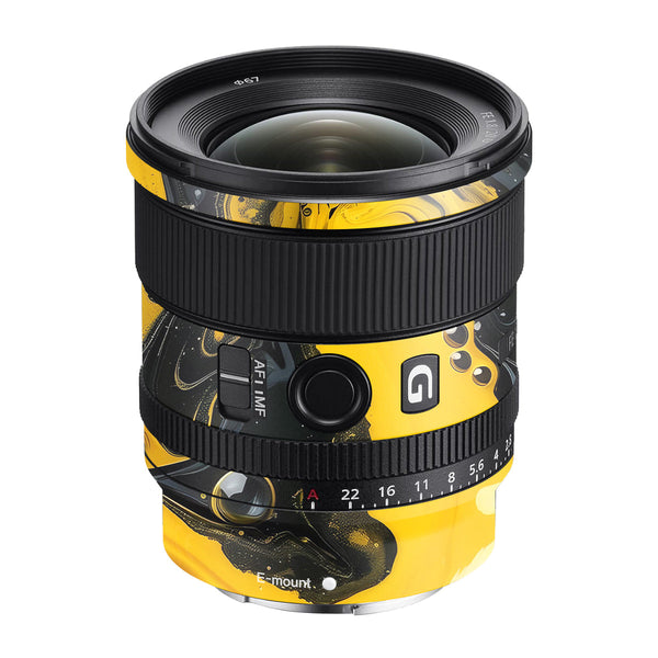 Yellow and Black Paint Swirls Sony FE 20mm F/1.8 G Camera Lens Skin
