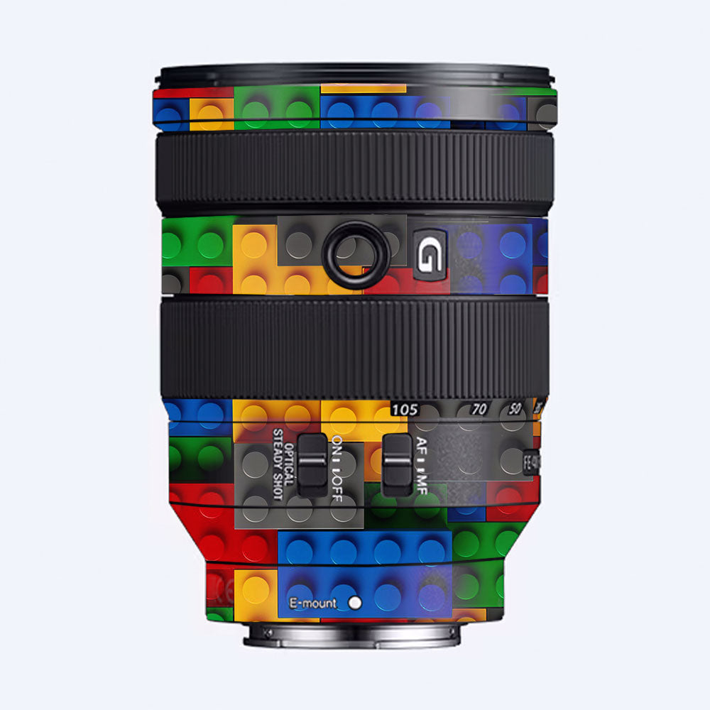 Colorful LEGO Brick Wall Pattern Sony FE 24–105mm f/4 G OSS Camera Len