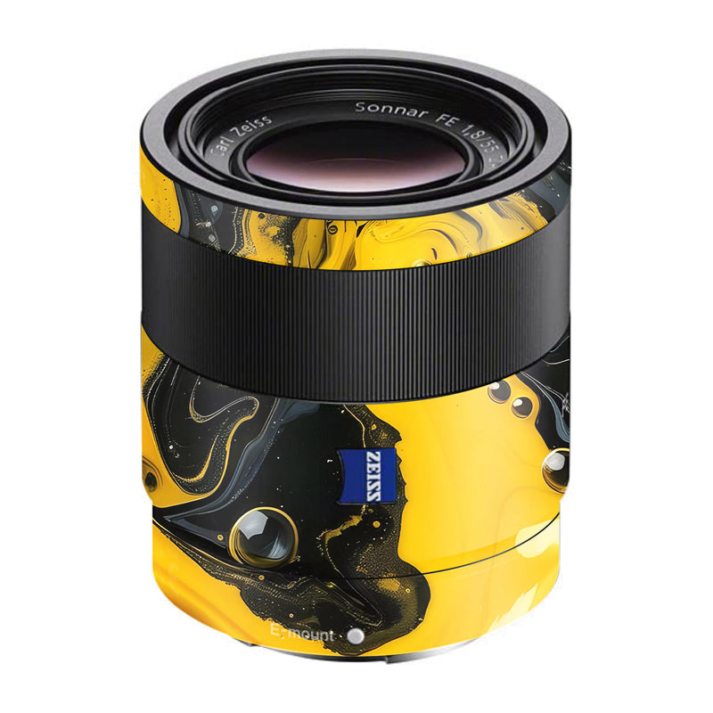 Yellow and Black Paint Swirls Sony FE 55mm F/1.8 ZA Camera Lens Skin