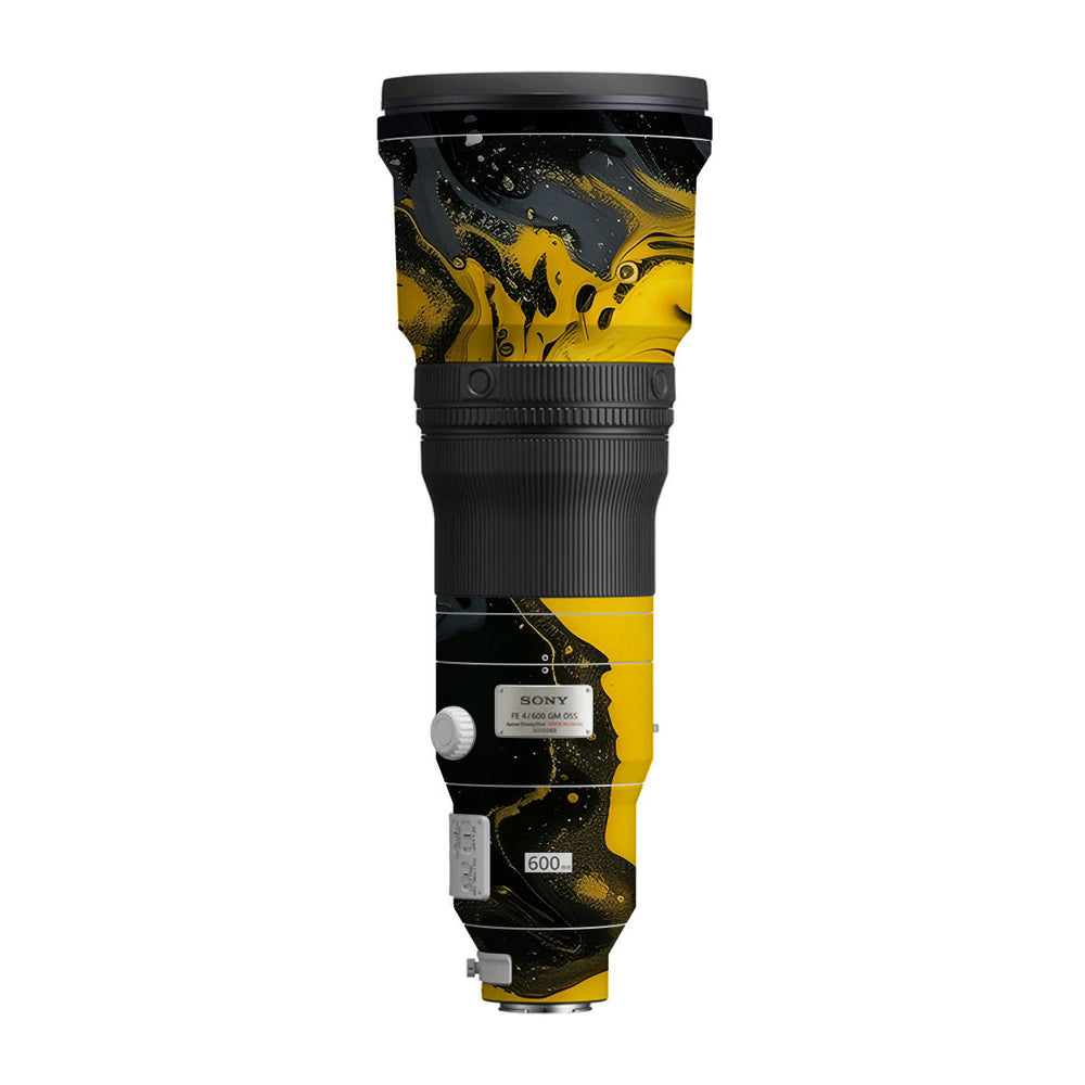 Yellow and Black Paint Swirls Sony FE 600mm F/4 GM OSS Camera Lens Ski