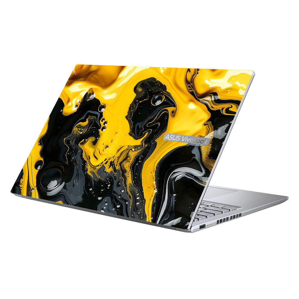 Yellow and Black Paint Swirls Asus Vivobook 16X M1603QA Laptop Skin
