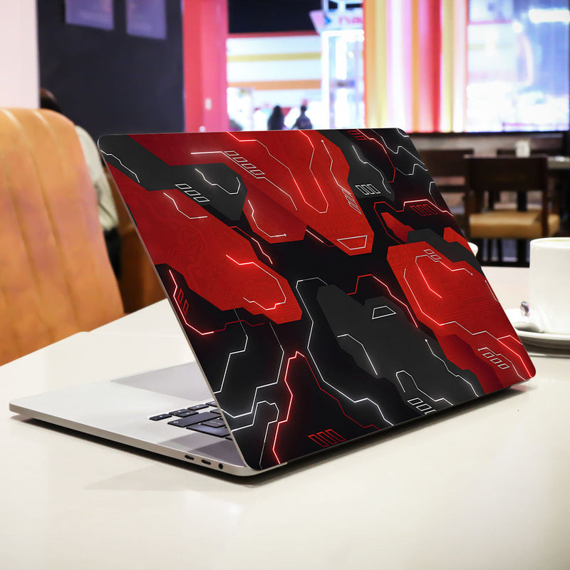Electric Grid in Red High-Energy Laptop Skin