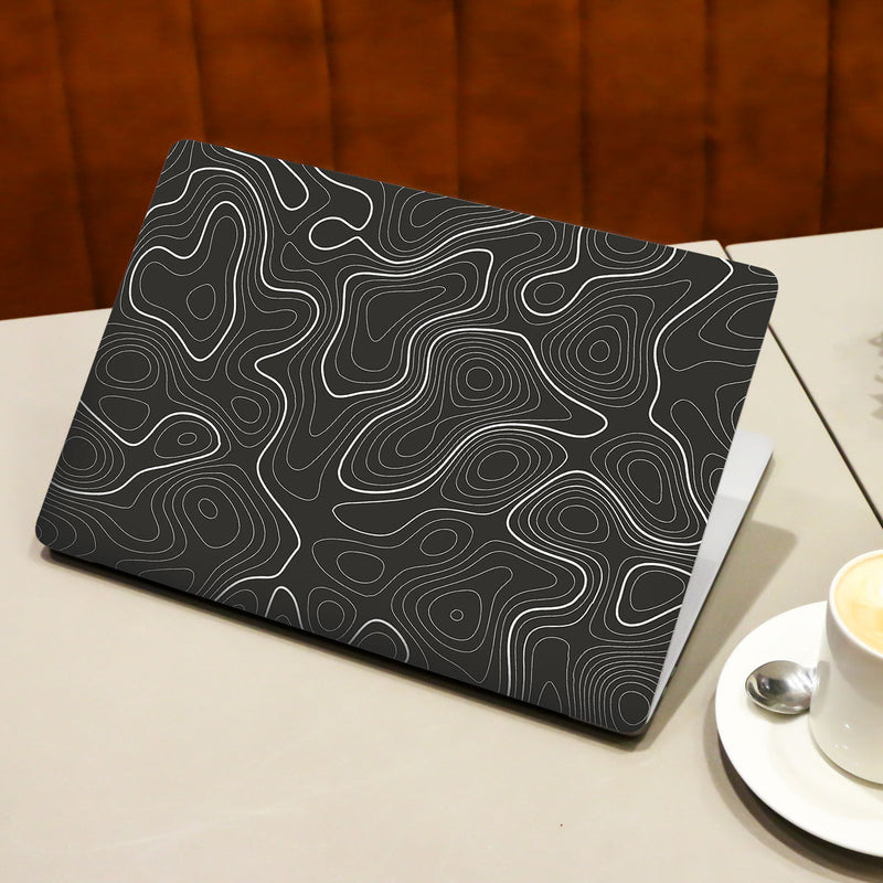 Grayscale Topographic Lines Precision Laptop Skin