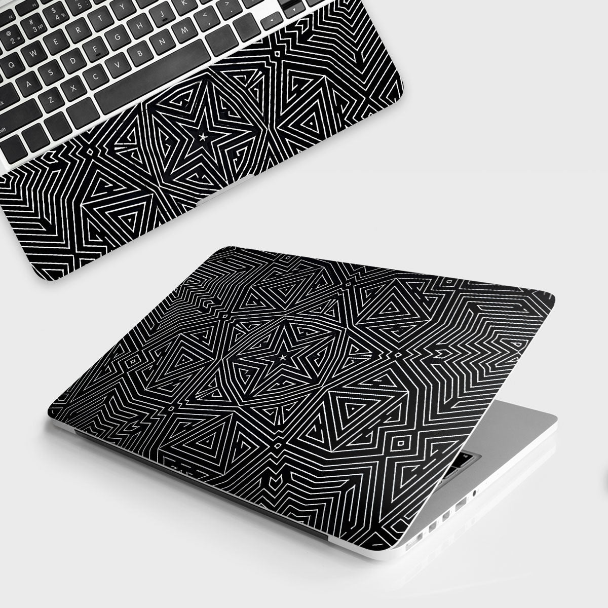 Monochrome Maze Laptop Skin Intricate Black and White Design