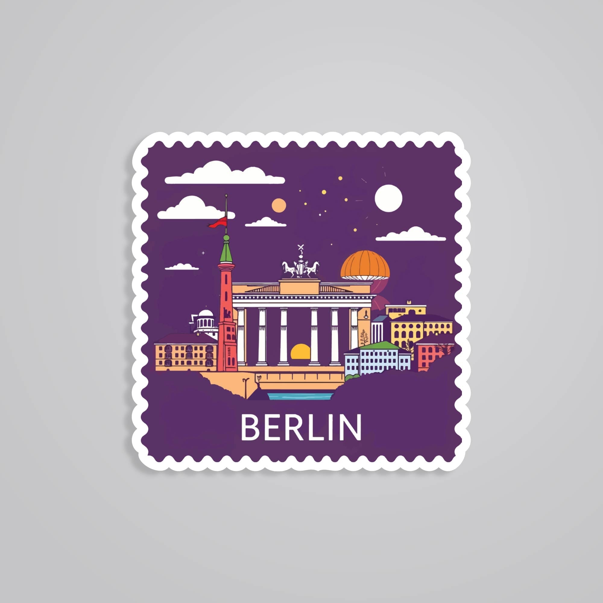 Berlin Iconic Night Skyline Travel Stickers