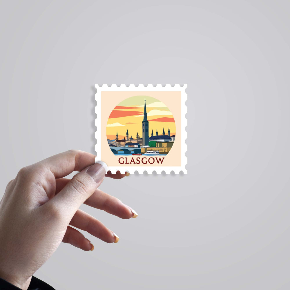 Glasgow Sunset Skyline Stickers for Travel Enthusiasts