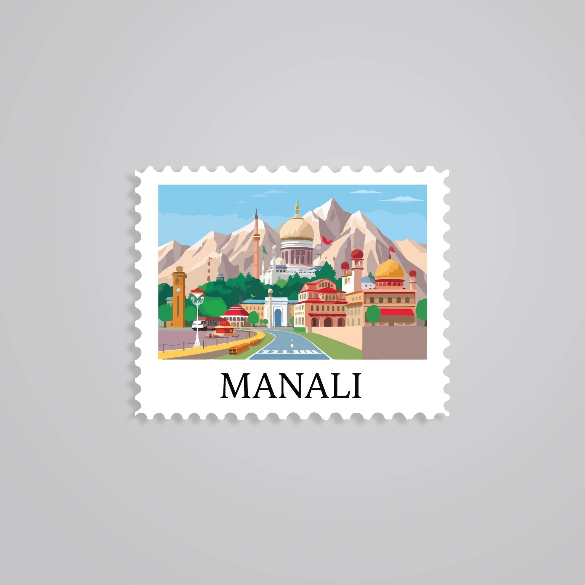 Manali Mountain City Post Stamp Sticker Set