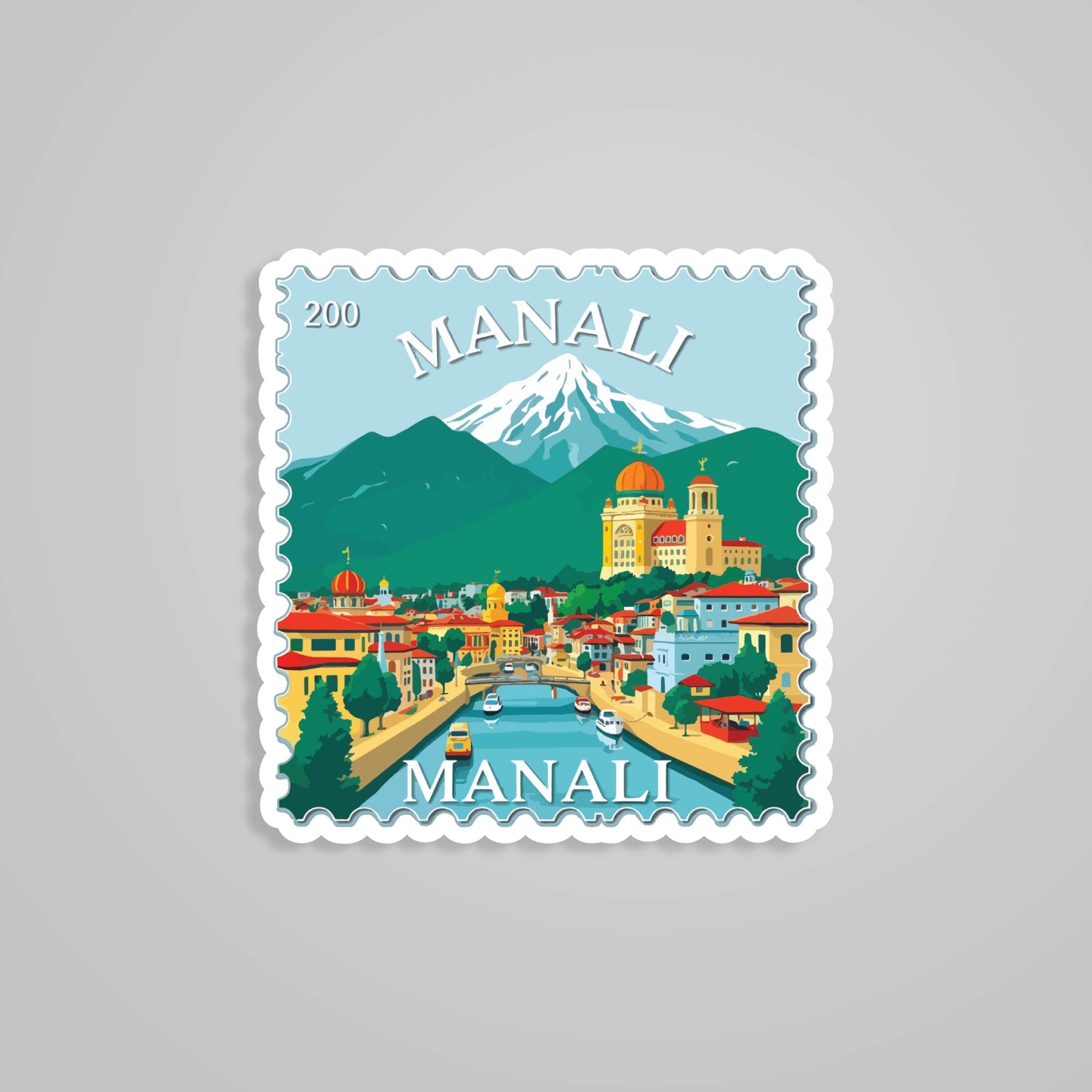 Manali Scenic Town and River Travel Sticker Set