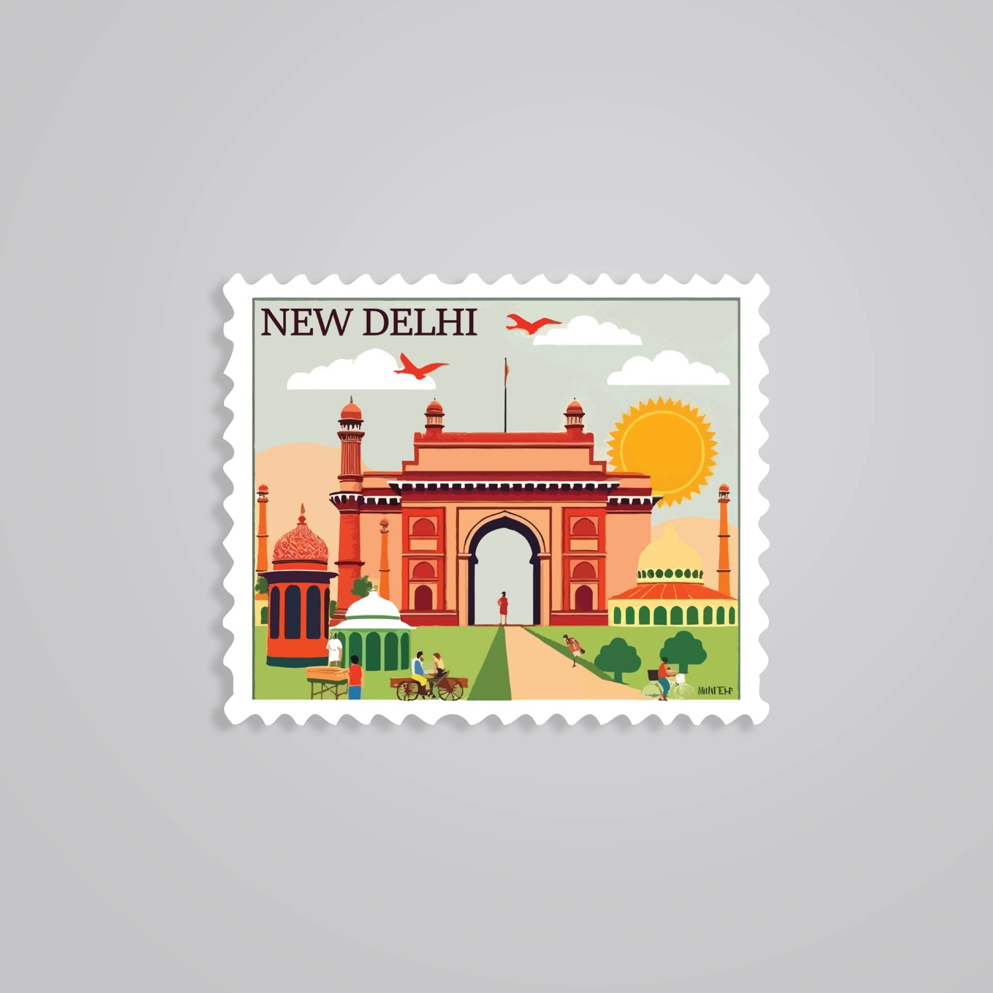 New Delhi India Gate Post Stamp Sticker Set
