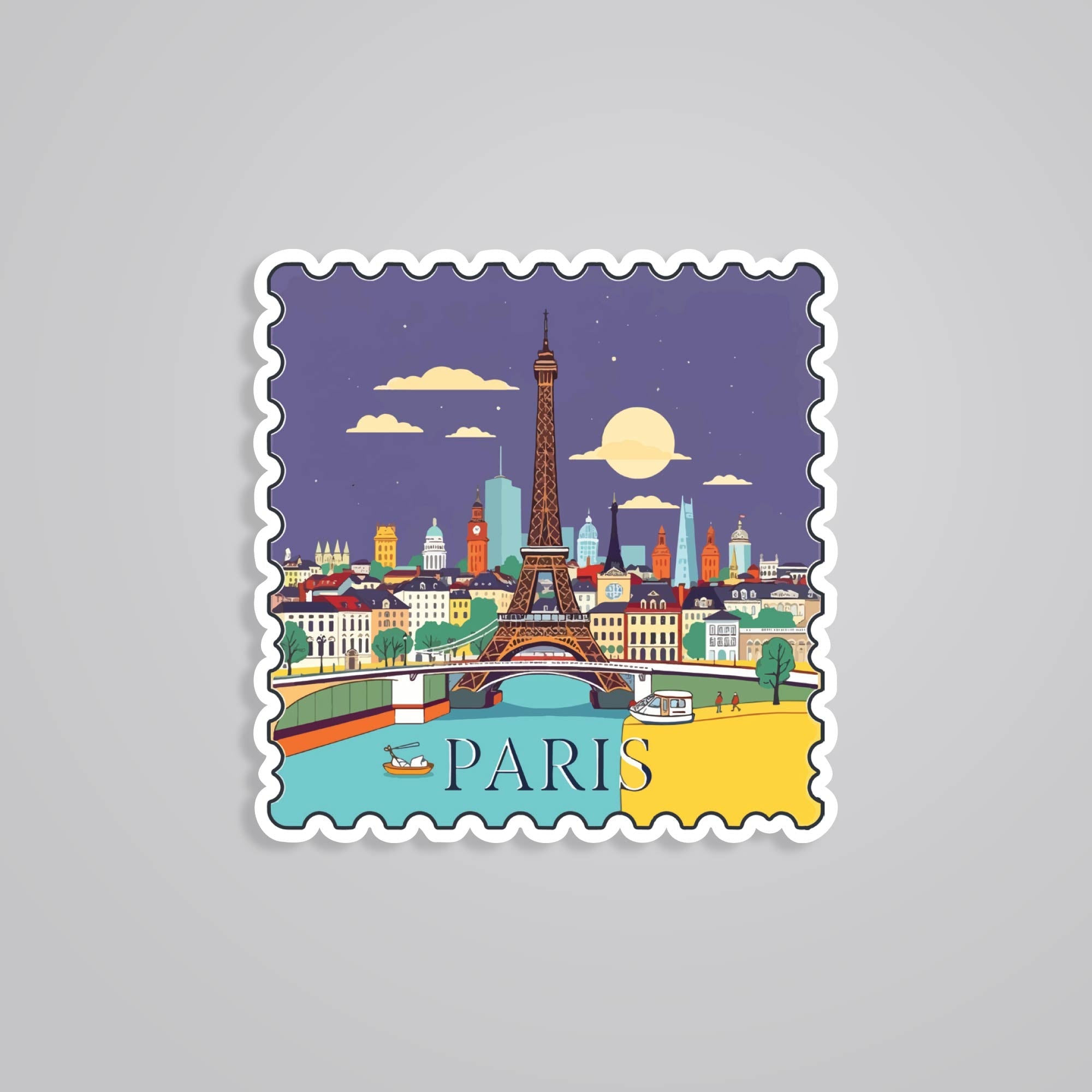 Paris Eiffel Tower Night Skyline Travel Stickers