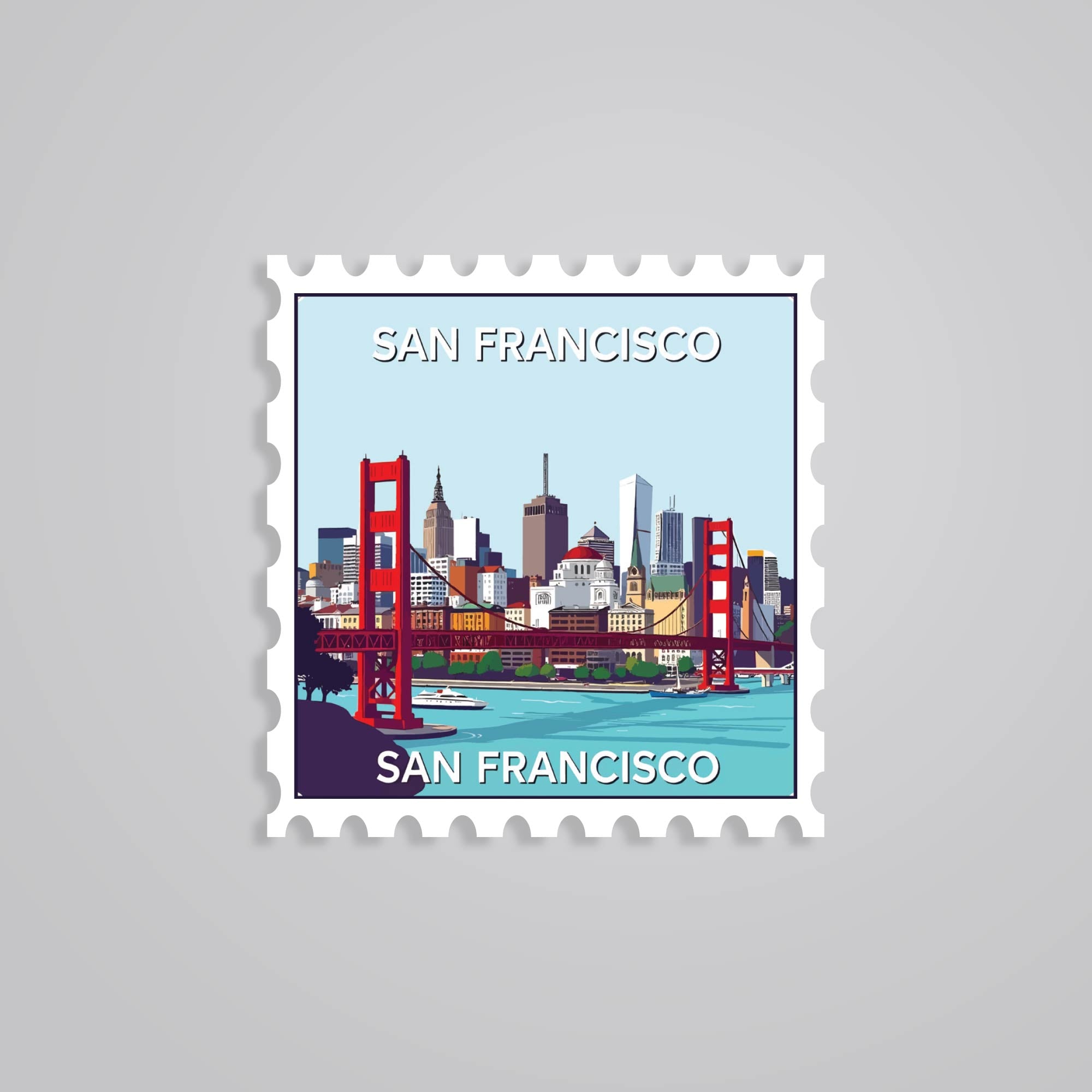 San Francisco City and Bay Post Stamp Sticker