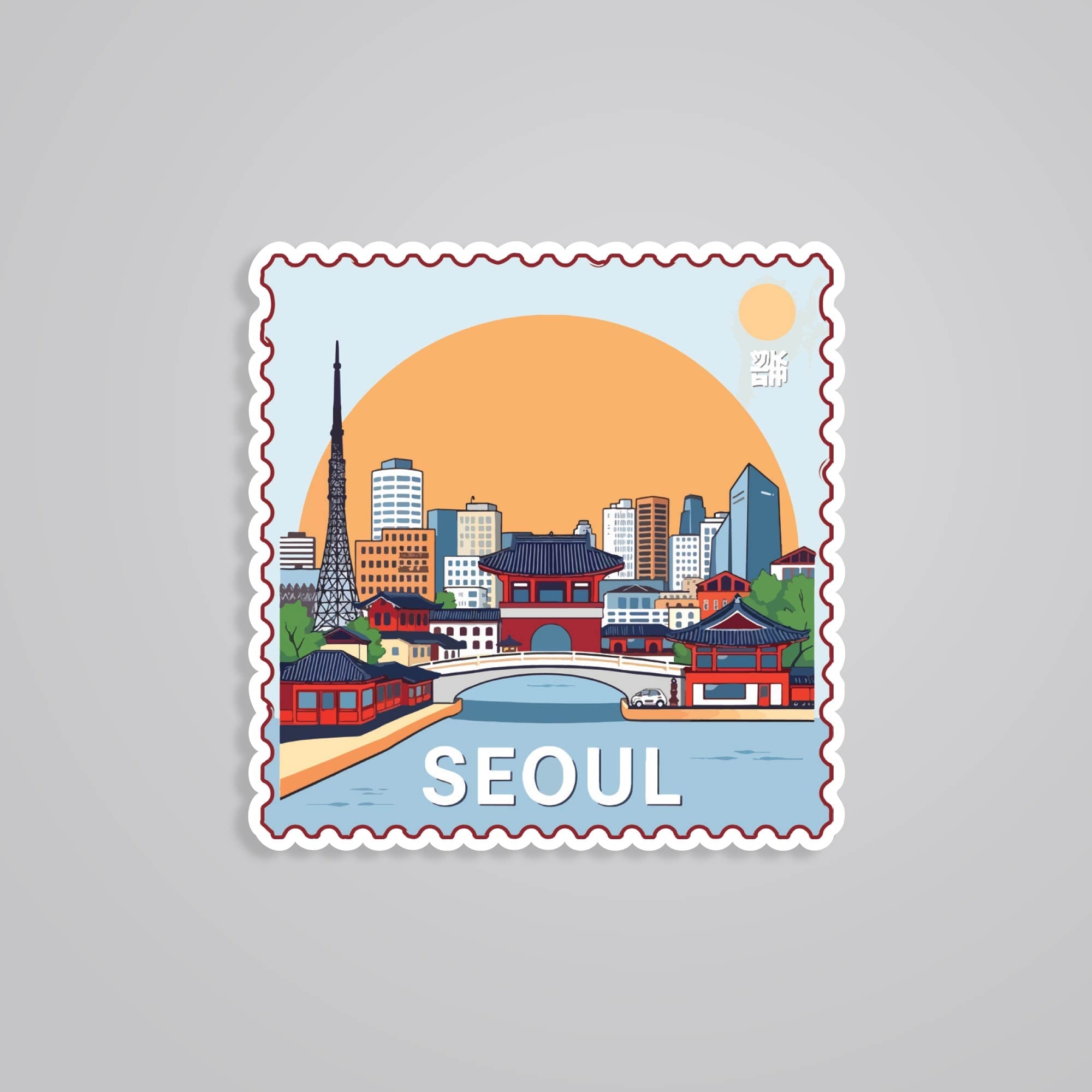 Seoul Cityscape and Tradition Travel Stickers