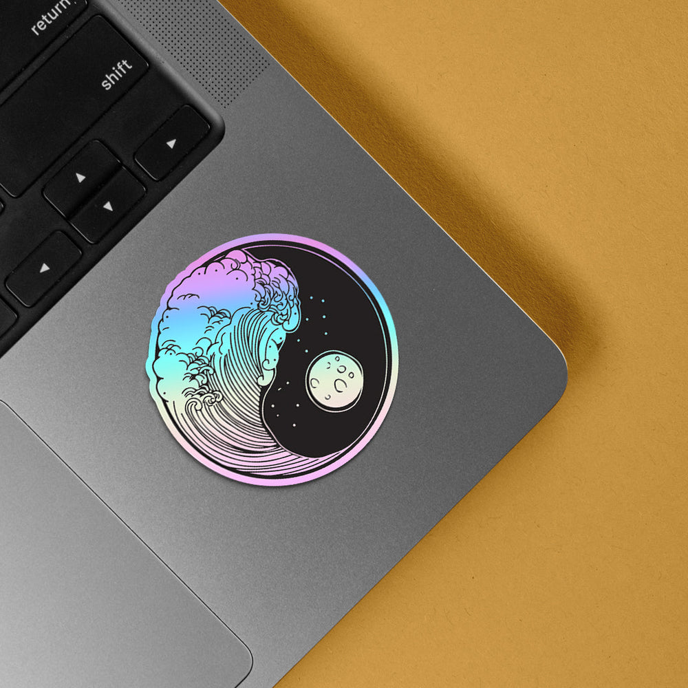 Yin Yang Tides Holographic Sticker – Balance and Harmony in Every Glint