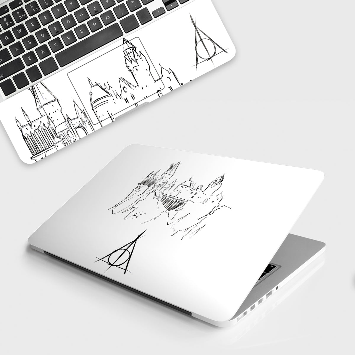 Elegance in Monochrome: Hogwarts Harry Potter Laptop Skin - A Sketch of ...
