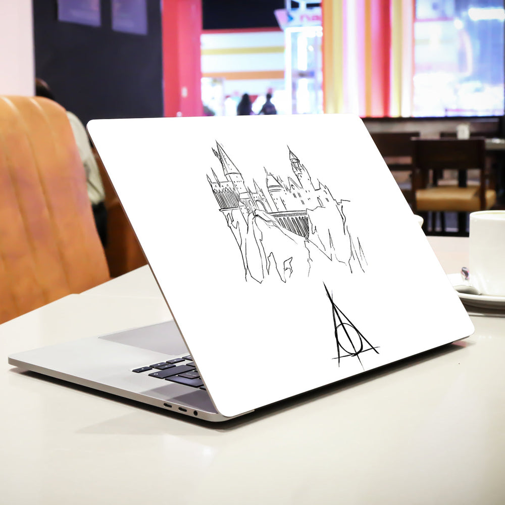 Elegance in Monochrome: Hogwarts Harry Potter Laptop Skin - A Sketch of ...