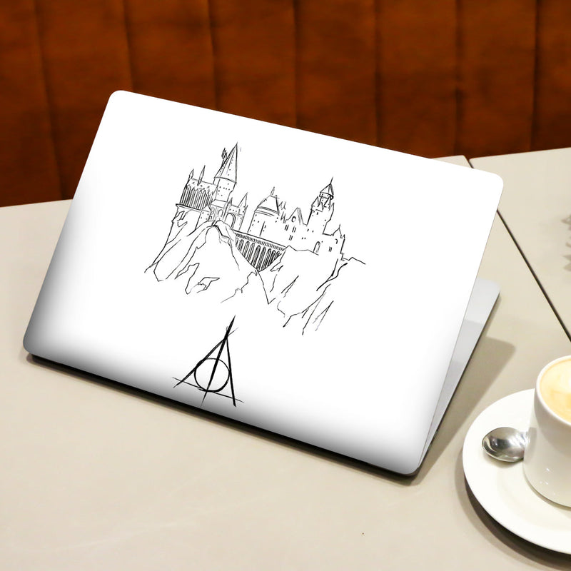 Elegance in Monochrome: Hogwarts Harry Potter Laptop Skin - A Sketch of ...
