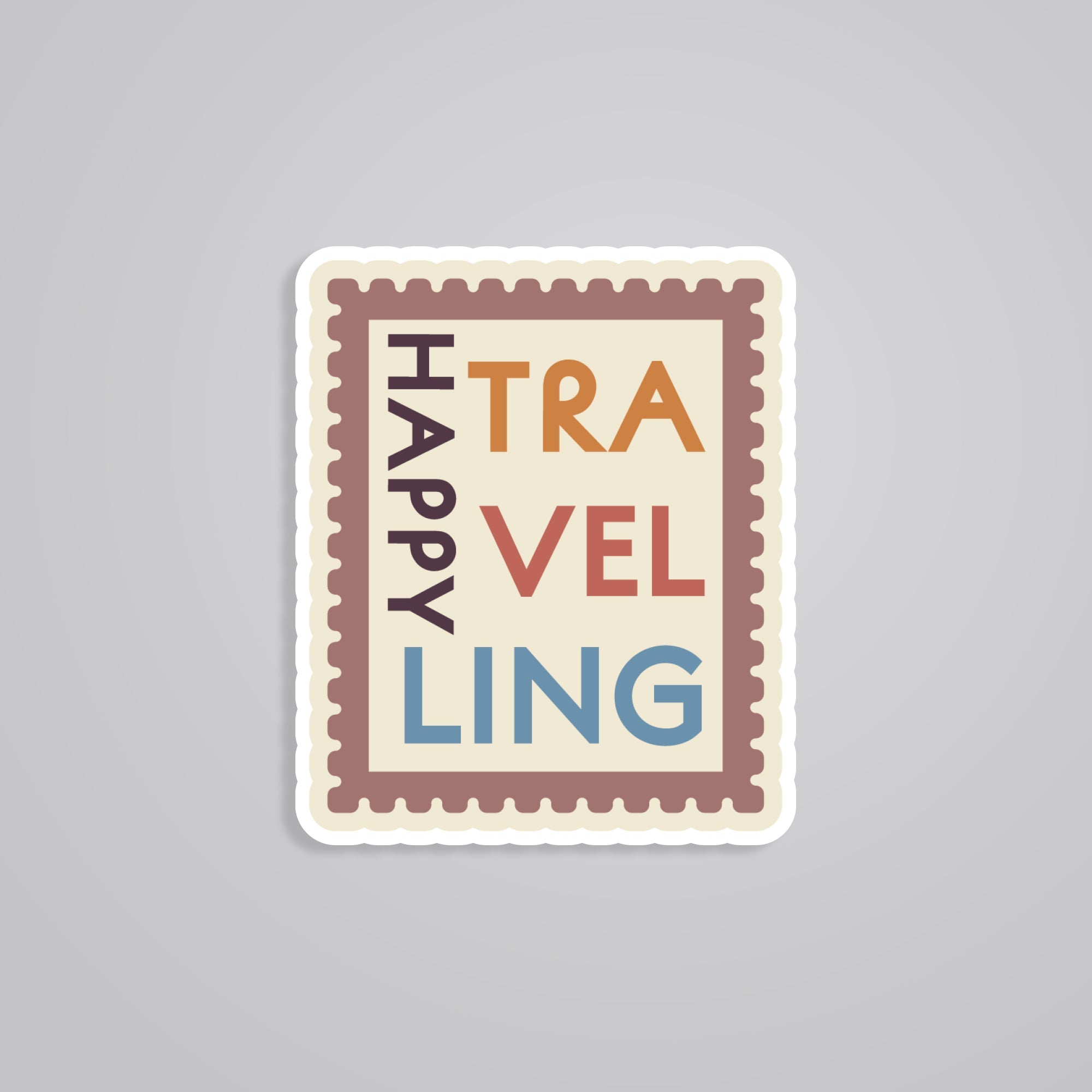 Happy Travelling Post Stamp Sticker - Wanderlust-Approved Decal for ...