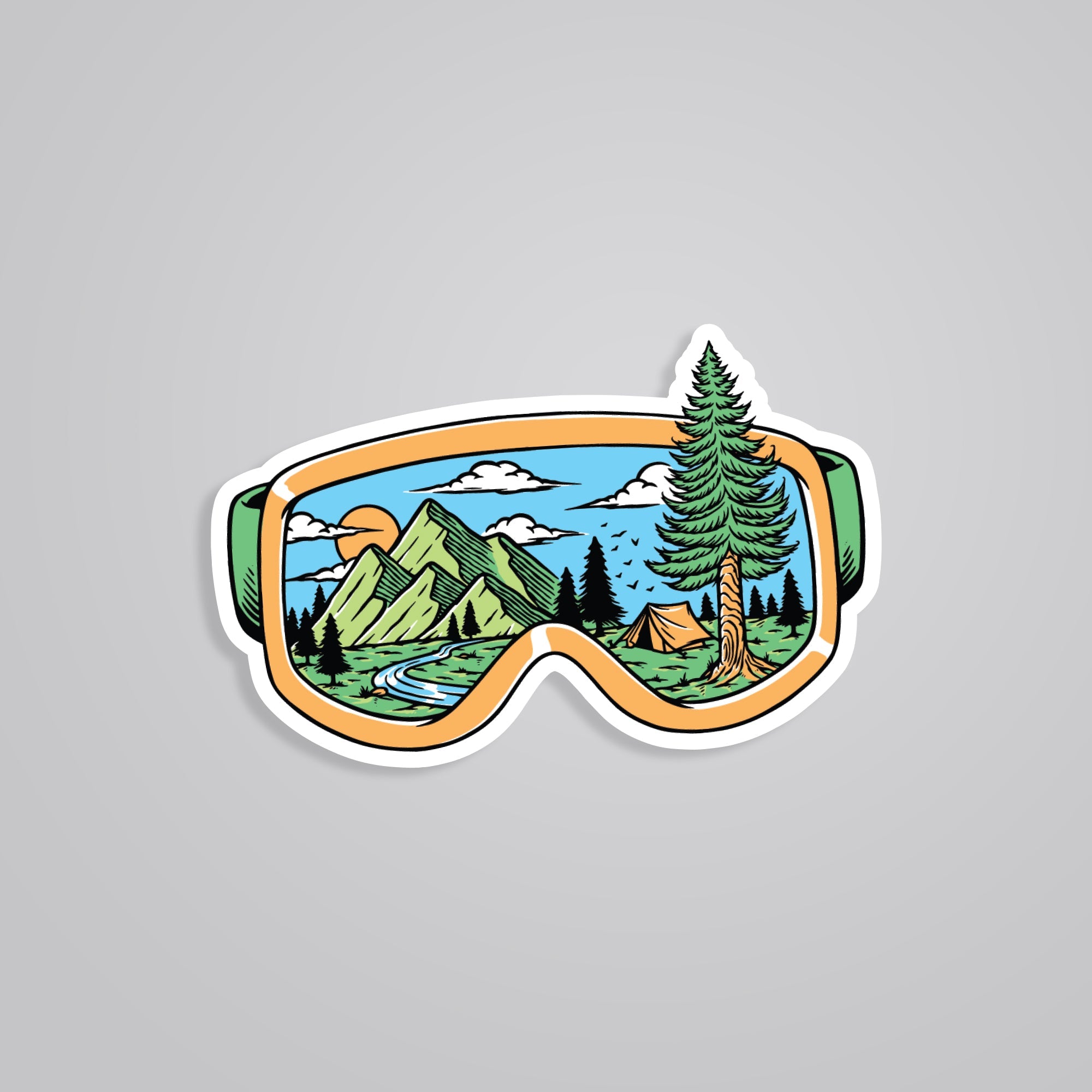 Mountain View in Goggles Sticker - Wear the Scenic Adventure on Your Gear