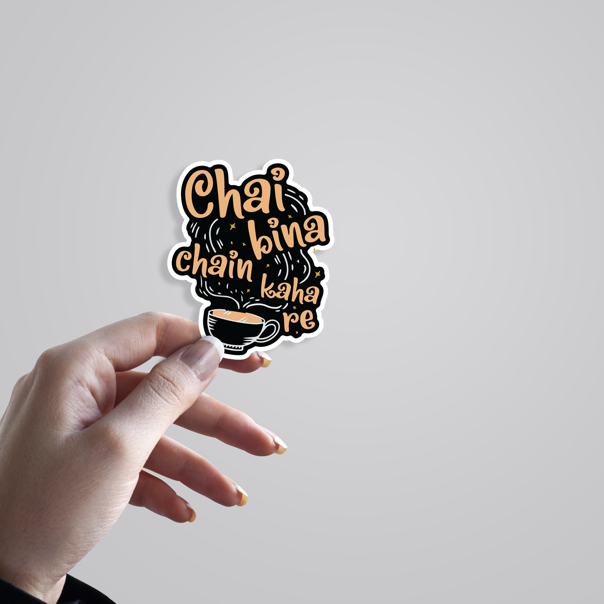 Chai Bina Chain Kaha Re Stickers | Humorous Decals for Tea Lovers